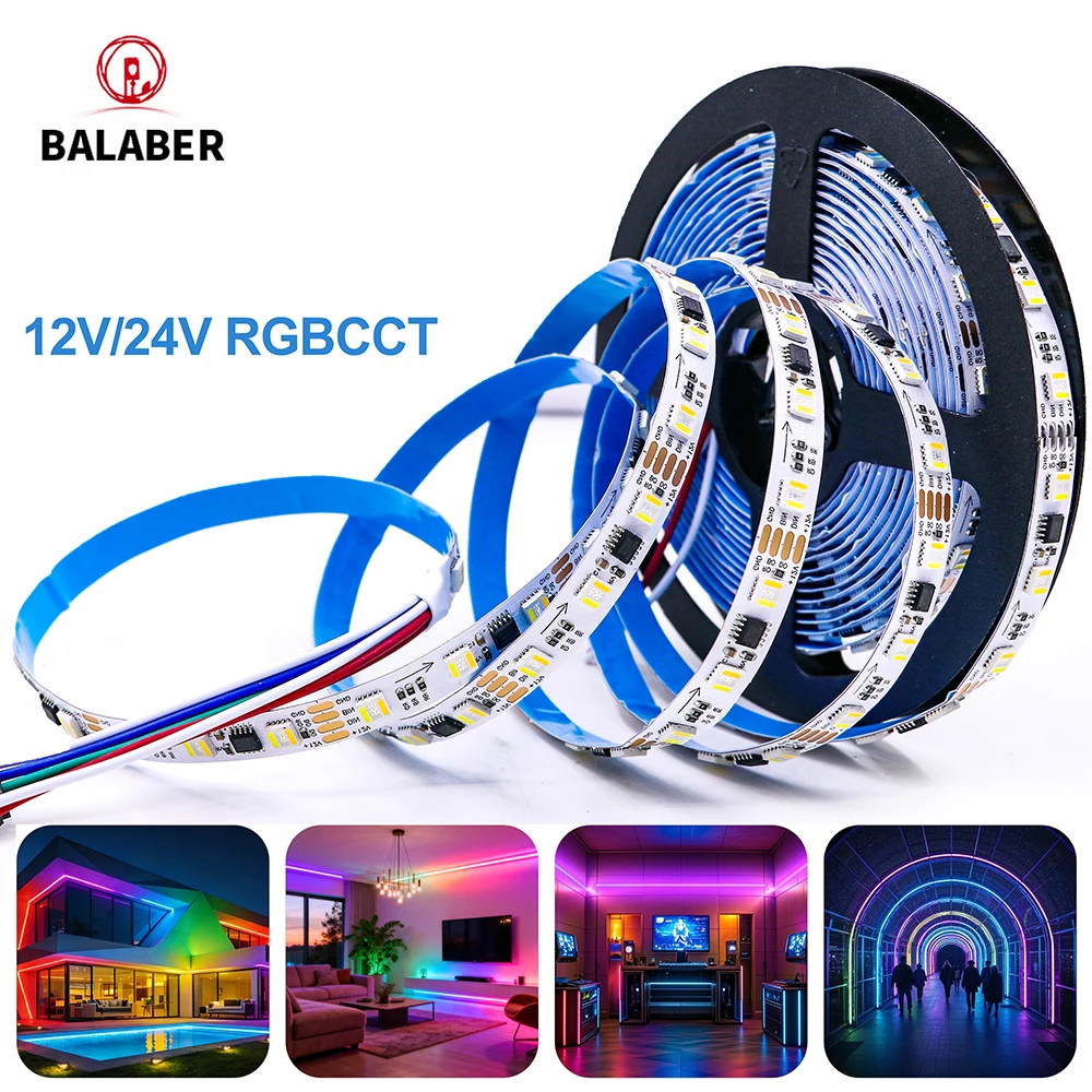 12V 24V WS2805 Pixels RGBCCT LED Strip Light 5in1 Addressable Led ...