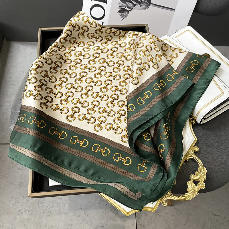 Fashion Brand Metal Horseshoe Chain Champagne Silk 70x70cm Square Scarf ...