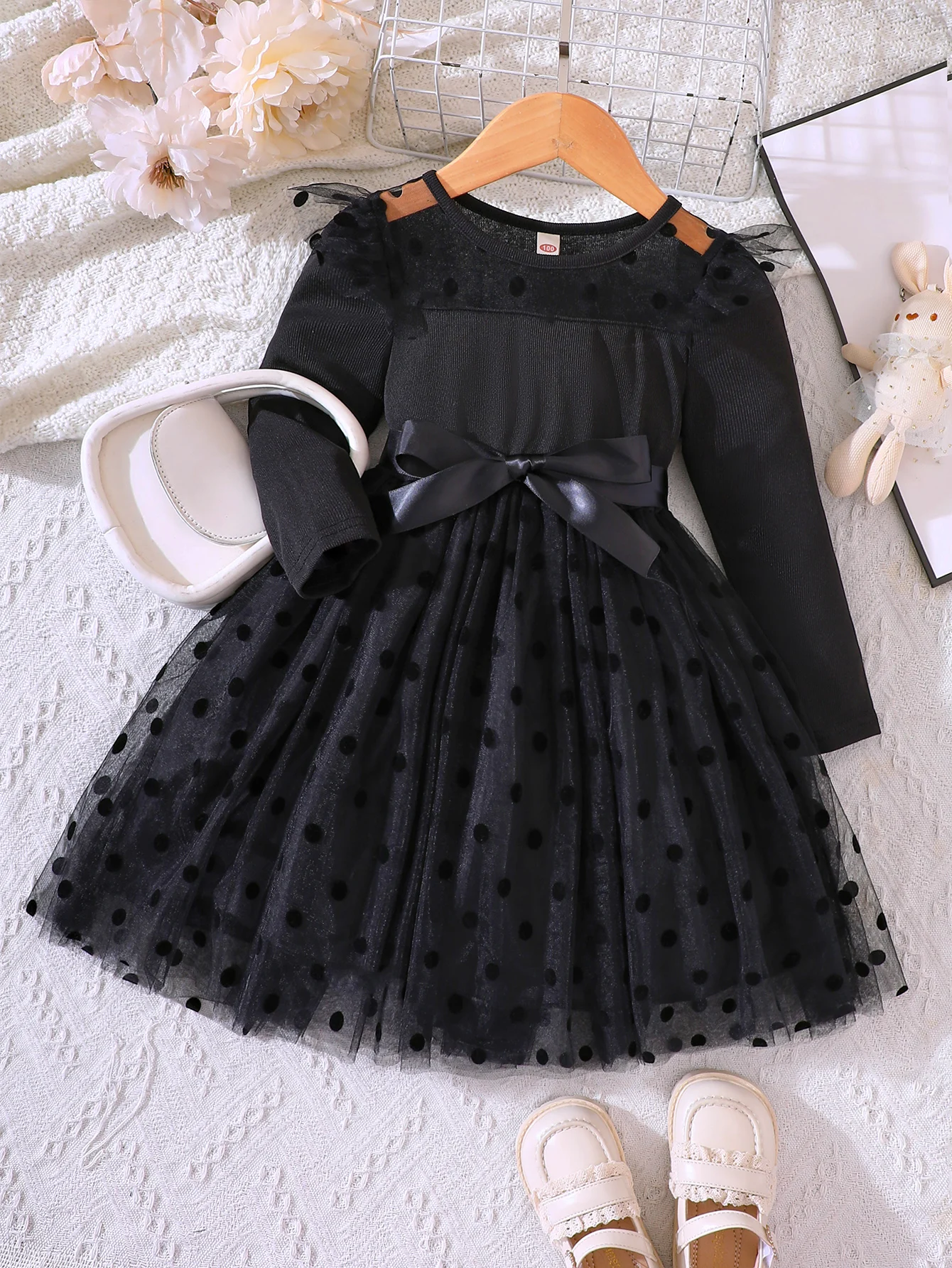 New-Autumn-And-Winter-Girl-s-Plush-Mesh-Polka-Dot-Dress-For-Primary-And ...