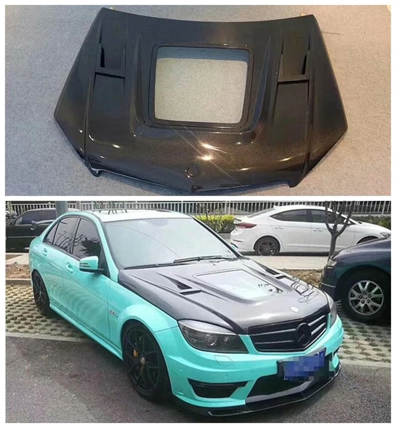 Real-Carbon-Fiber-Engine-Hood-Bonnet-Cover-Body-Kit-For-Mercedes-Benz-C ...