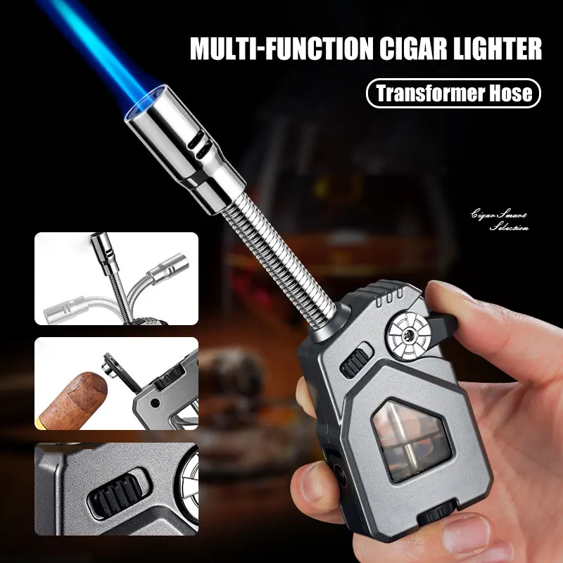 Bent Hose Cigar Lighter Windproof Blue Flame Hidden Cigar Cutter ...