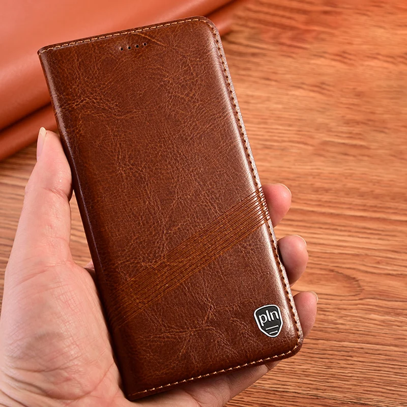 Cowhide Genuine Leather Magnetic Wallet Phone Case - Smart Flip Cover ...