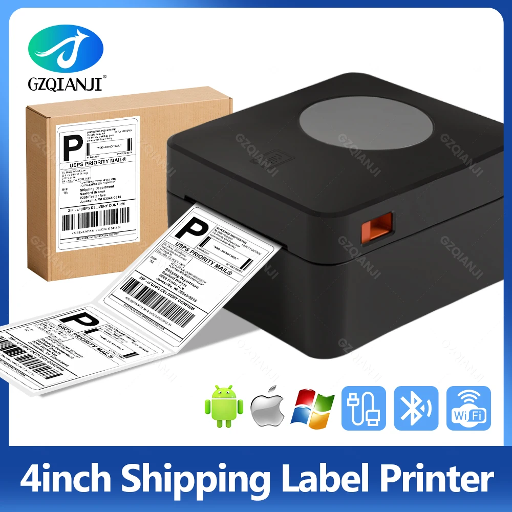 4x6 inch Thermal Label Printer Portable 203DPI Mailing Packages Barcode ...