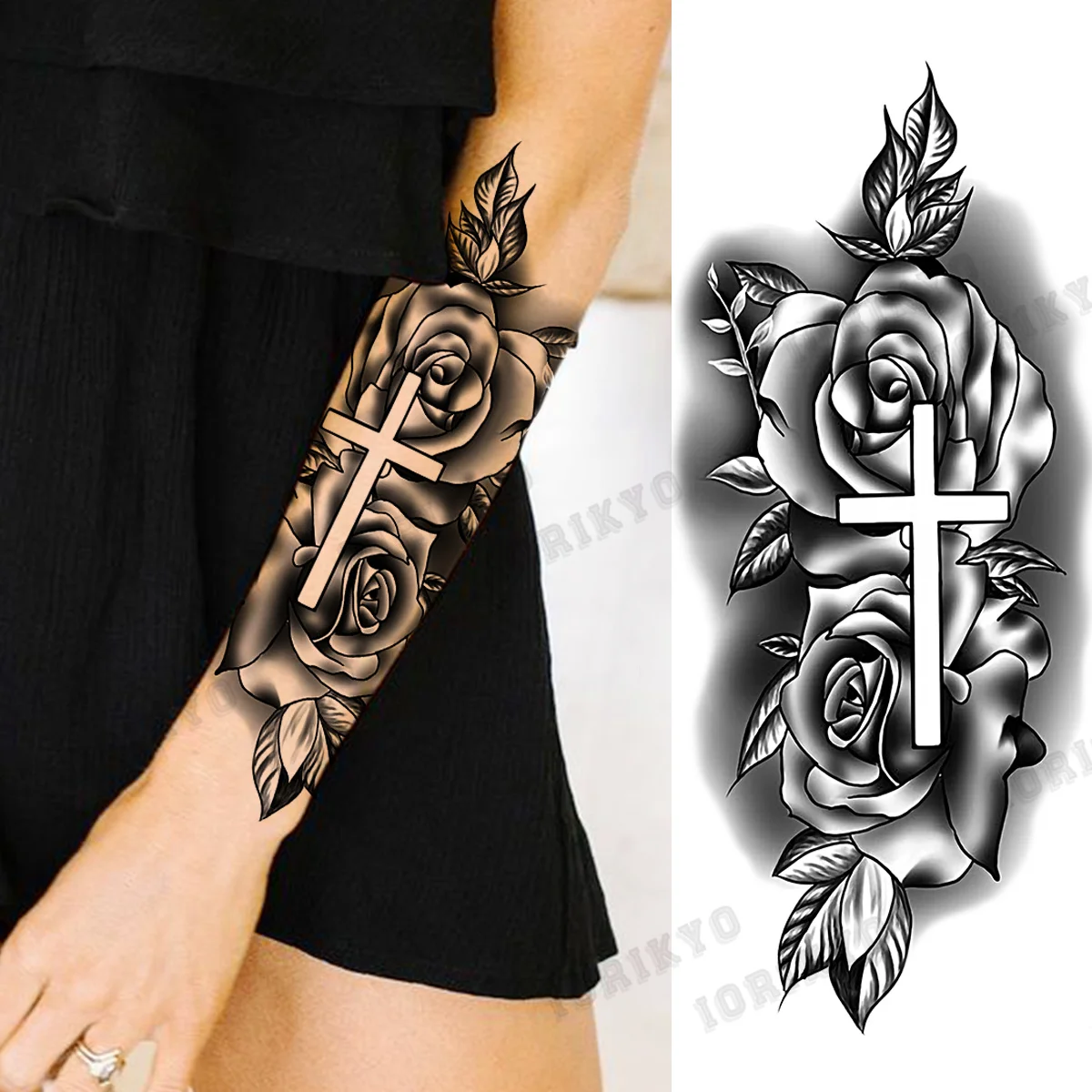 Cross And Rose Tattoos With Banner