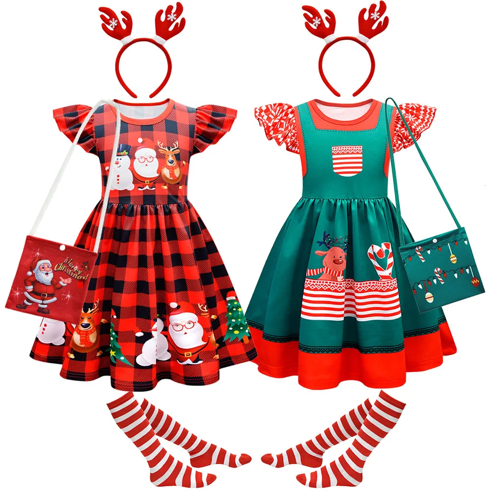 2024-Christmas-Clothes-Kids-Cosplay-Santa-Claus-Costume-Green-Elf-Girls ...