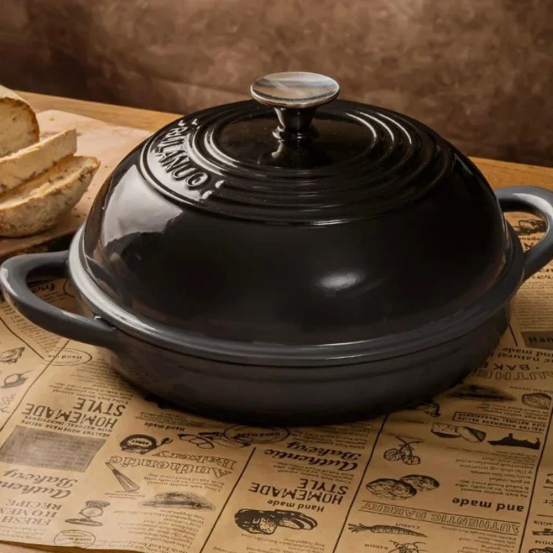 Enameled-Cast-Iron-Bread-Pan-with-Lid-11-inch-Red-Bread-Oven-Cast-Iron ...