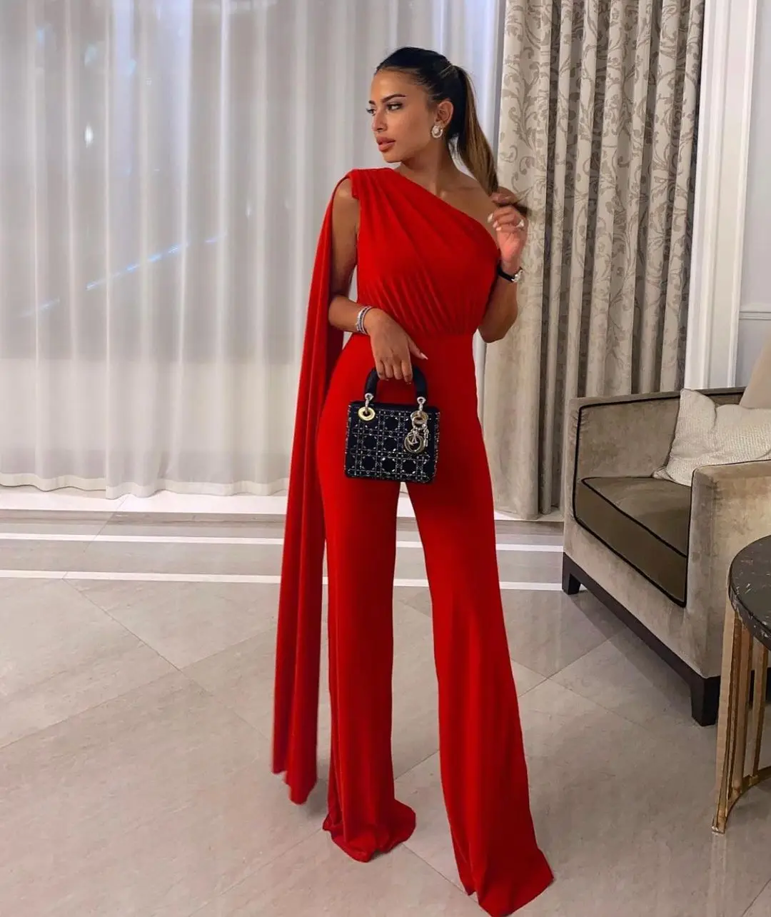 Mono rojo de un hombro para mujer, vestidos de graduación hasta el ...