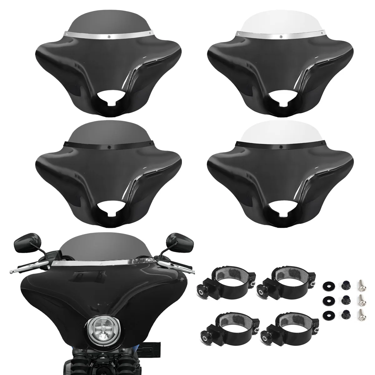 VINTGMT Motorcycle Batwing Fairing 6in Windshield for Harley Softail ...