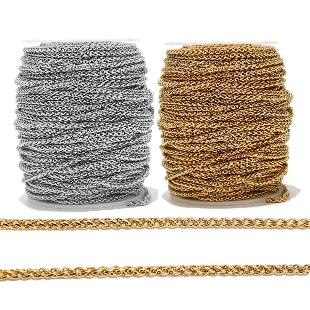 1-Meter-Stainless-Steel-Braided-Link-Wheat-Chain-Gold-3mm-Keel-Link ...