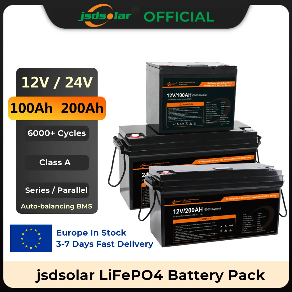 2023-New-jsdsolar-12V-24V-100Ah-200Ah-LiFePO4-Battery-Pack-Deep-Cycle ...