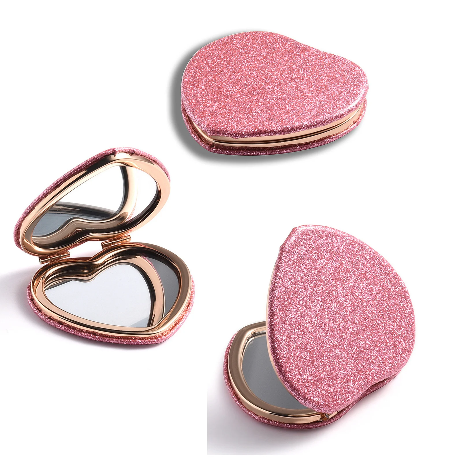 Portable Makeup Mirror Handheld Mini Heart Double Sided Folding Vanity ...