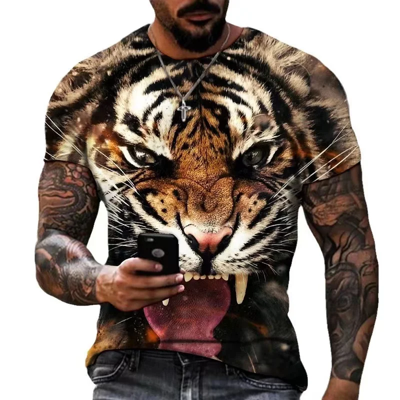 Animal-T-Shirt-For-Men-Tiger-Graphic-Tees-3D-Printed-Casual-Short ...