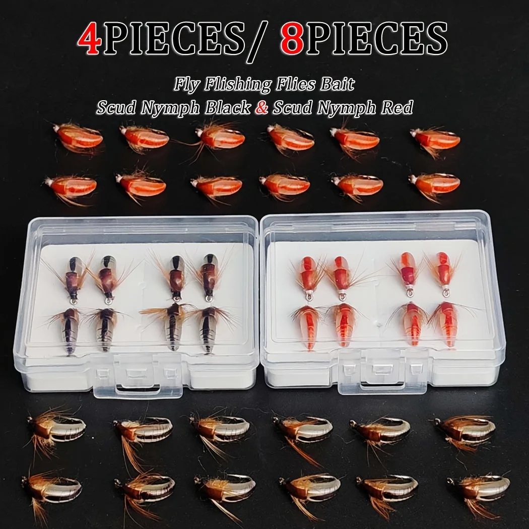 4/8Pcs/Box Fishing Flies Bait-Scud Nymph Black&Red-Dry Flies Nymph Fly ...