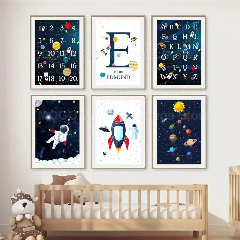 Space-Rocket-Planet-Astronaut-Number-Alphabet-Custom-Name-Posters ...