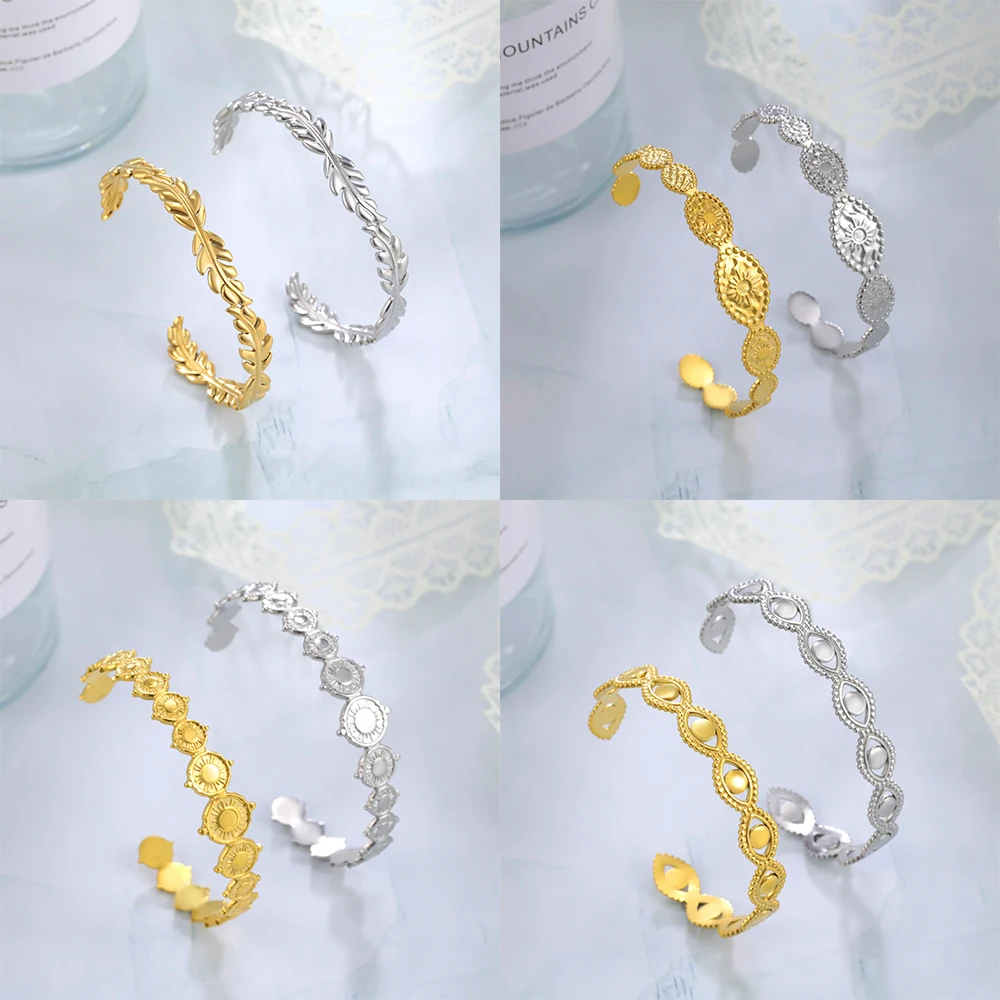Geometry-Eye-Leaves-Oval-Sunflower-Bangles-for-Women-Men-Gold-Color-Stainless-Steel-Bracelet ...