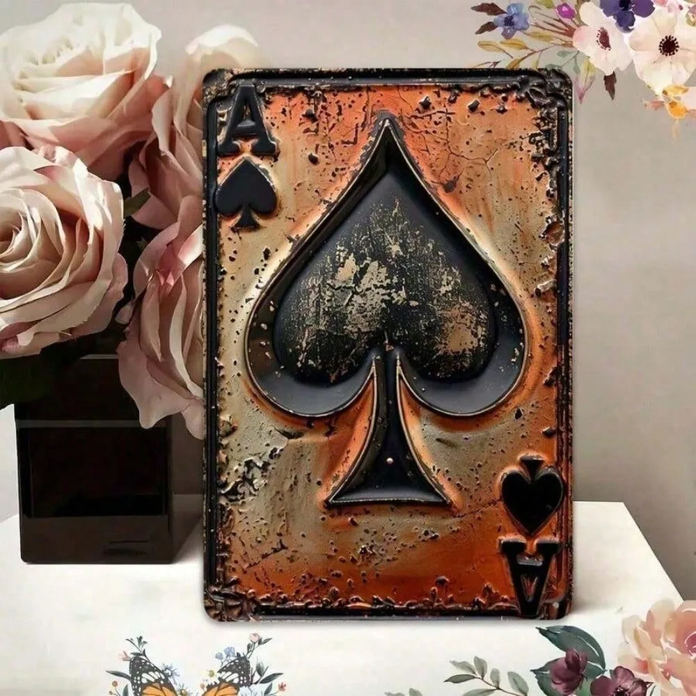 Lucky Spade Vintage Metal Poker Sign Rustic Wall Art for Man Cave Bar ...