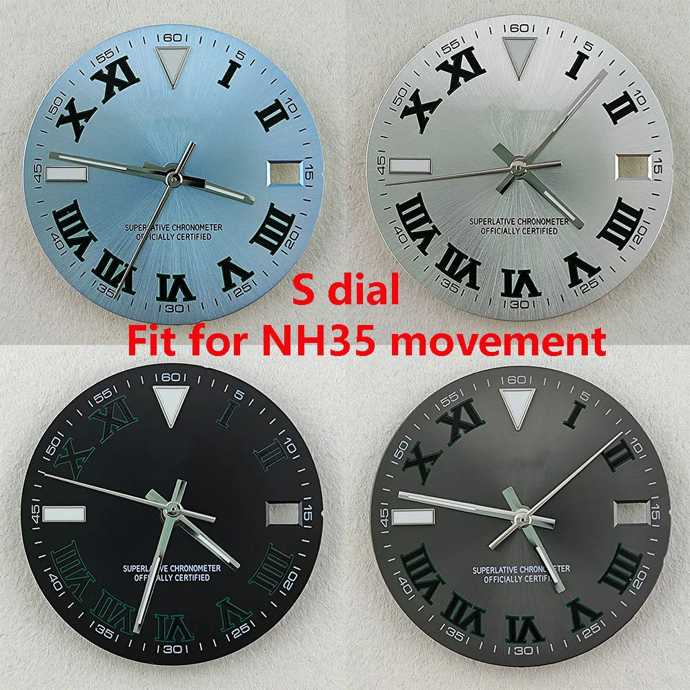 NH35-watch-S-dial-28-5mm-dial-Roman-numeral-dial-pointer-blue-green ...