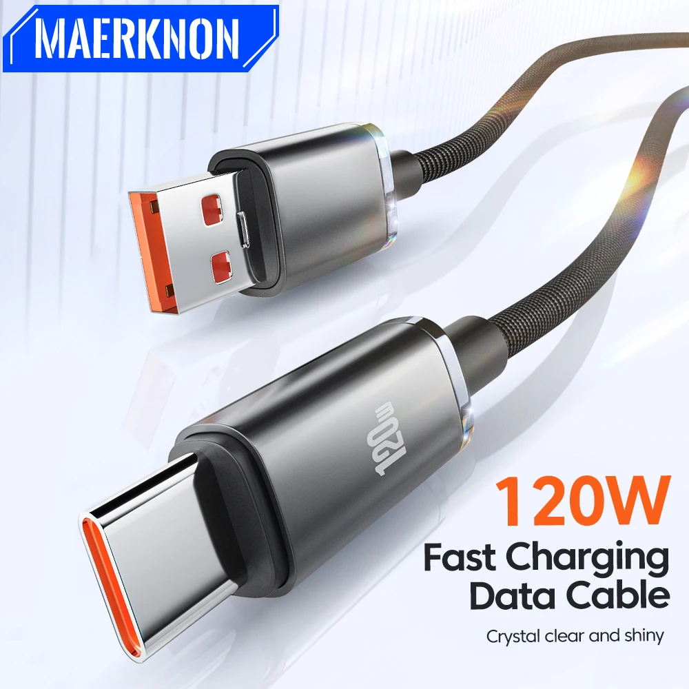 120W Fast Charging Cable Type-C For Samsung S9 Xiaomi 11 10 Huawei Mate 50 Mobile Phone Quick PD ...