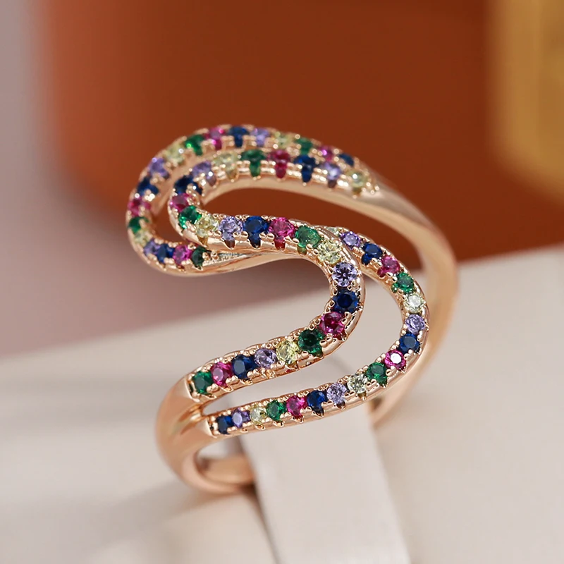 Julydream Full Rainbow Color Zircon S-shaped 585 Gold Color Rings For ...