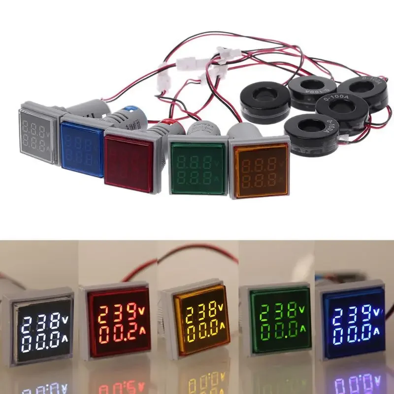 Mini Digital Voltmeter Ammeter 22mm Square AC 20-500V 0-100A Amp Volt ...