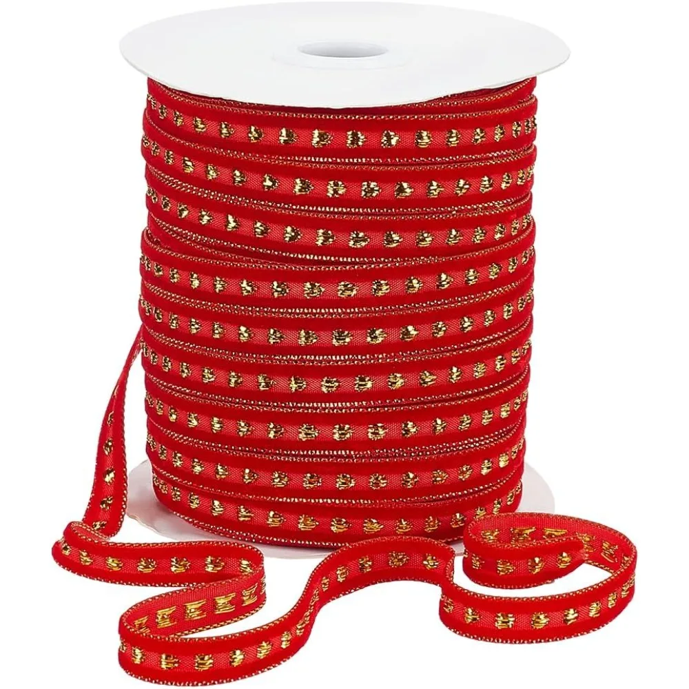 Red-Velvet-Ribbon-50-Yards-45-72M-Gold-Heart-Shaped-Single-Face-Velvet ...