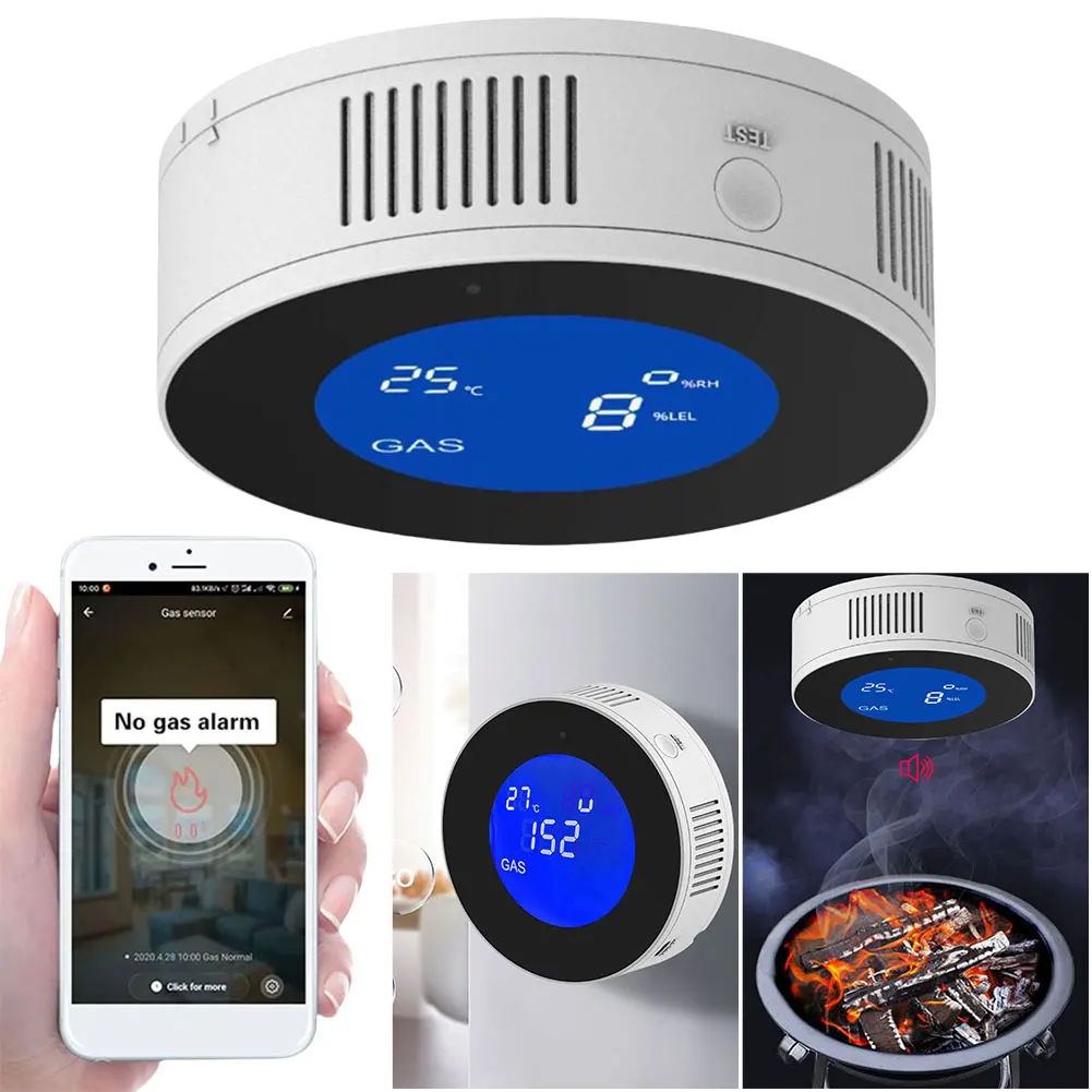 WiFi Gas Leak Detector LCD Digital Display Combustible Gas Detector ...