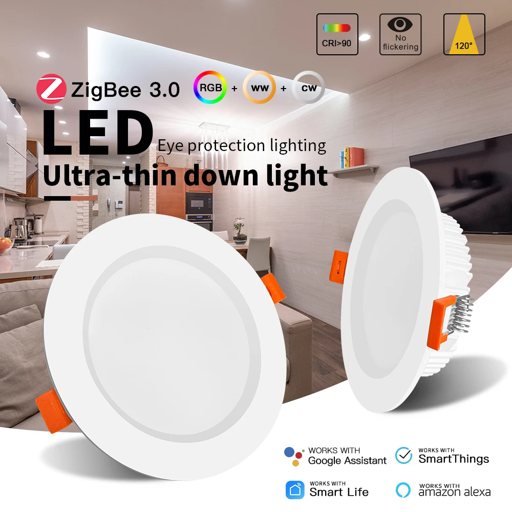 GLEDOPTO ZigBee3.0 Ulta-thin 6W 12W RGBCCT LED Downlight CRI 90+ Smart ...