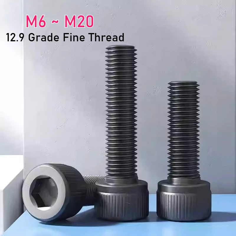 M6 M8 M10 M12 M14 M16 M18 M20 Black 12.9 Grade Fine Thread Hexagon ...