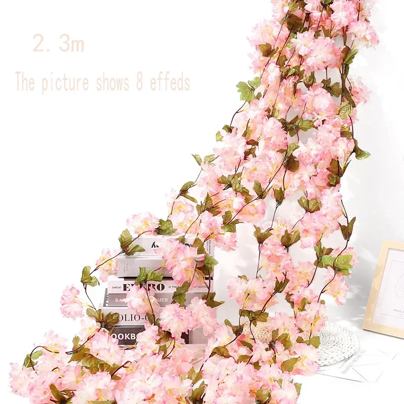 2-3m-Flower-Garland-Artificial-Flower-String-With-Leaves-Silk-Sakura ...