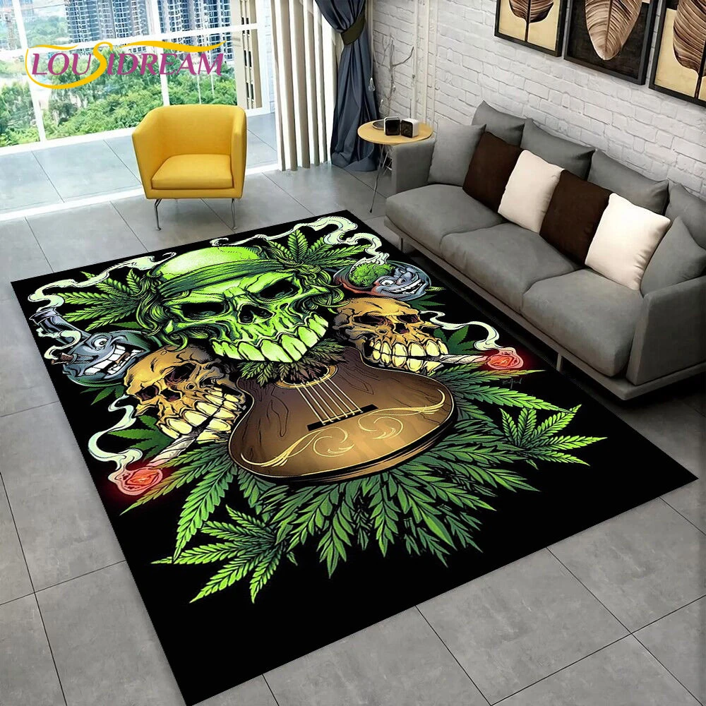 Maple Weed Plants Green Death Skull Area Rug,Carpet Rug for Home Living ...