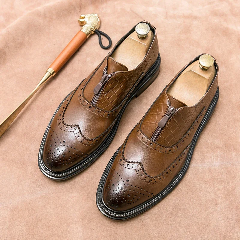 New-Brown-Block-Men-s-Shoes-Casual-Shoes-Zipper-Loafers-Spring-Autumn ...