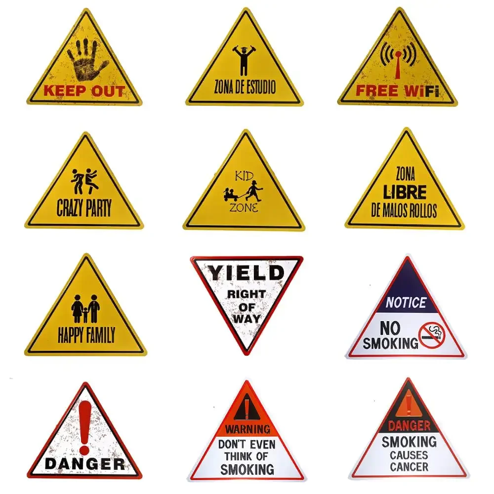 Triangle-Warning-Tin-Sign-No-Danger-WIFI-Metal-Yellow-Plate-Signage ...