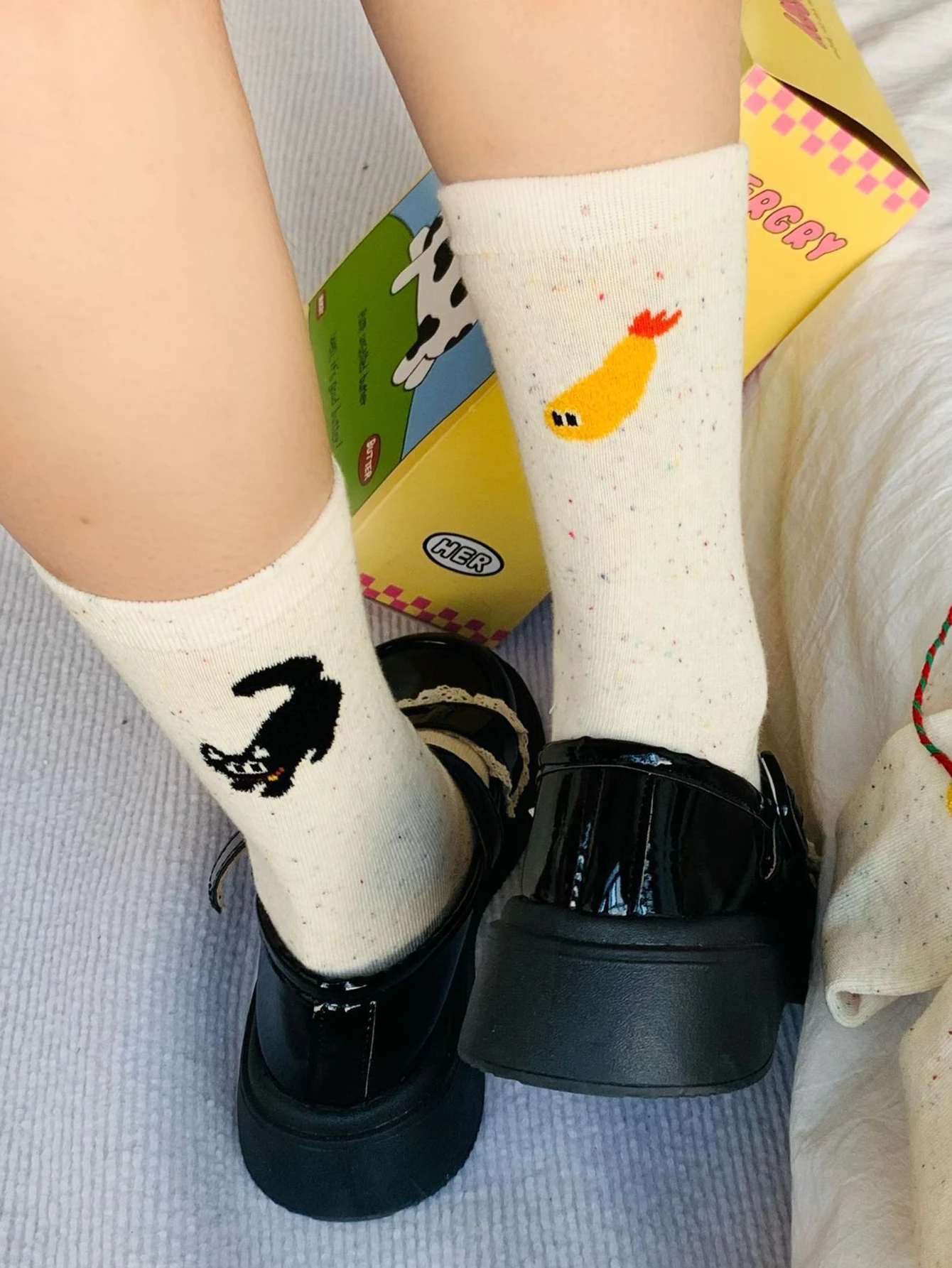 1 Pair Girls Cute Cartoon Cat Short Socks New Literary Fashion College ...