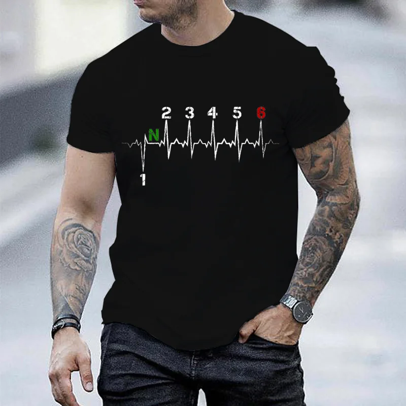 Men Brand T-shirts Motorcycle Gear Shift 1n23456 Heartbeat Ekg Pulse ...