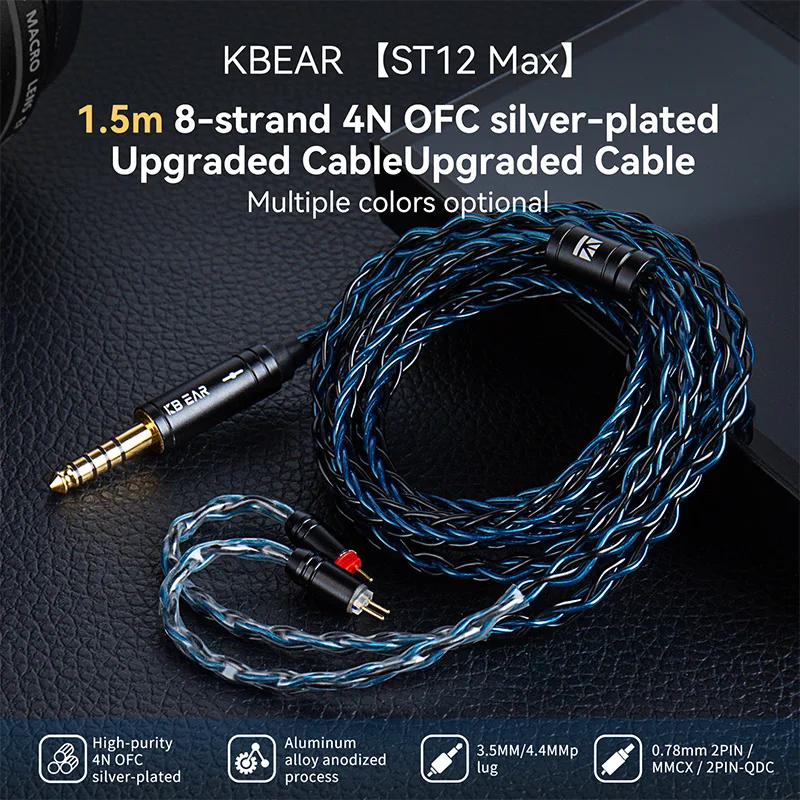 KBEAR ST12 Max cable iem 1,5 m 8 núcleos OFC Cable de auriculares con ...