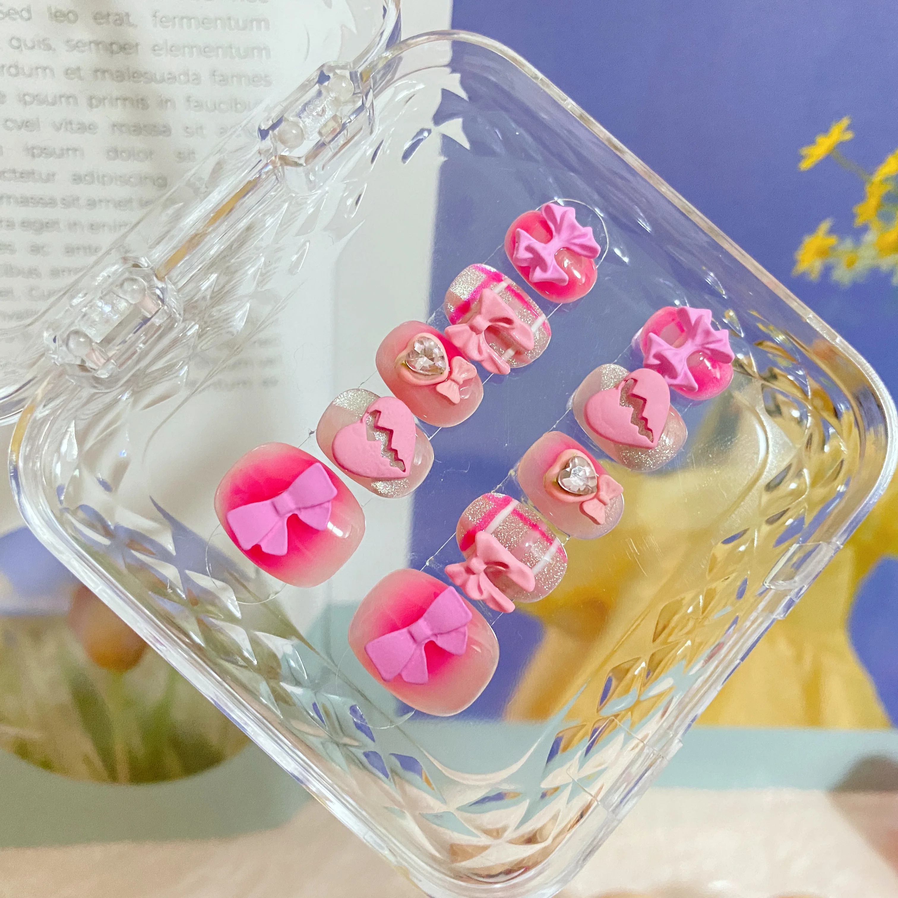 10pcs-Short-Handmade-Kawaii-Press-On-Nails-Heartbreak-Bow-Girl-Fake ...