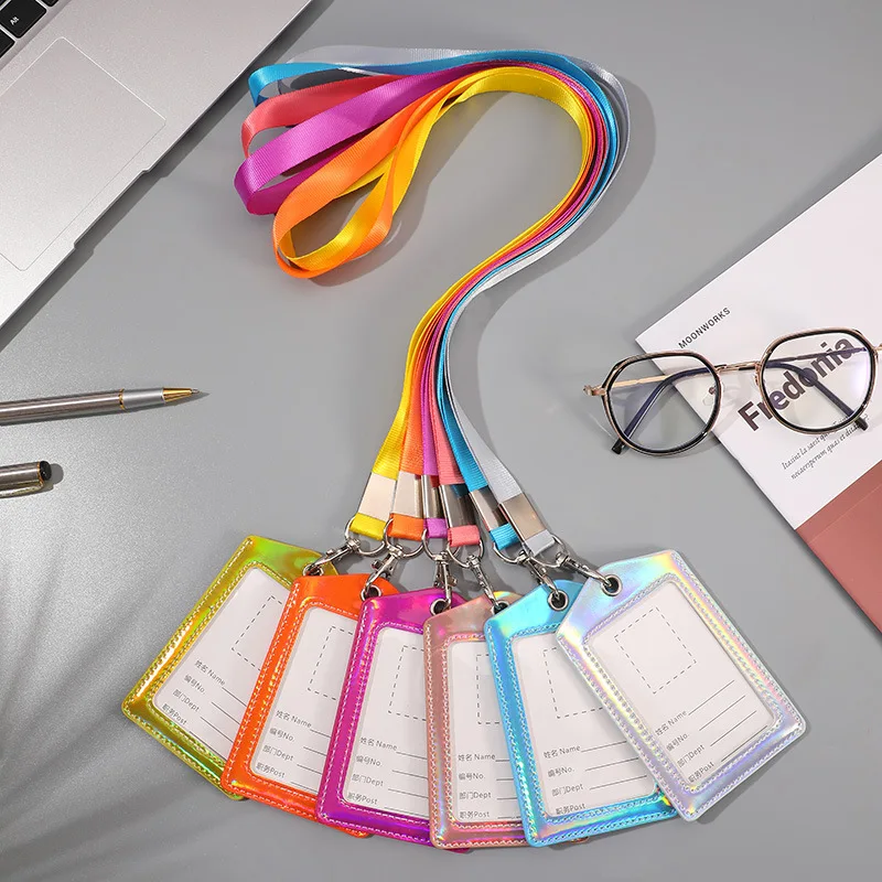 Laser PU Leather Card Holder Office Work Badge Card Case Credit ID Card ...