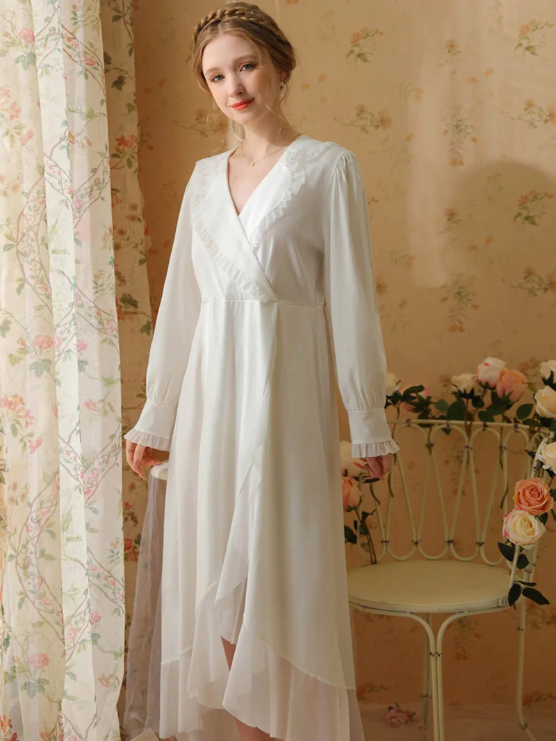 Women-Princess-Nightdress-Autumn-Long-Sleeve-Ruffles-Sweet-Cotton-Mesh ...