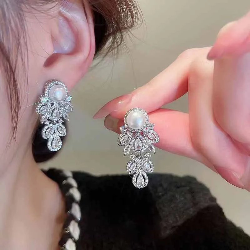 UILZ-Shinng-Zircon-Leaf-Stud-Earring-For-Women-Fashion-Simulated-Pearl ...