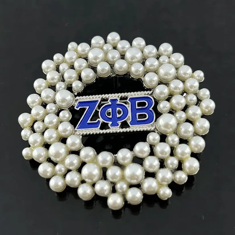Handmade-New-Greek-Sorority-Zeta-Phi-Beta-Round-Pearl-Rhinestone-Pins ...