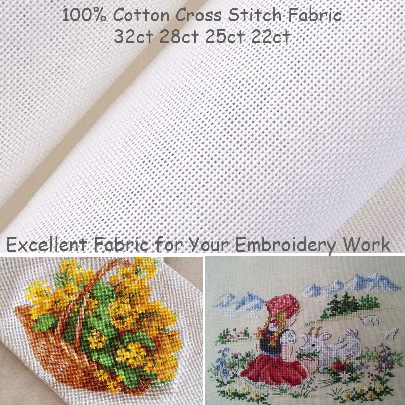 100-Cotton-Evenweave-32CT-28CT-25CT-22CT-Cross-Stitch-Embroidery-Canvas ...