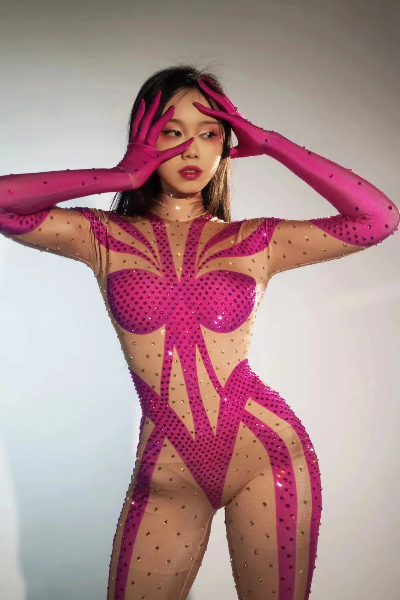 Rose Red Blue Jumpsuit Gloves Leotard Lady Gaga Rock Singer Drag Queen