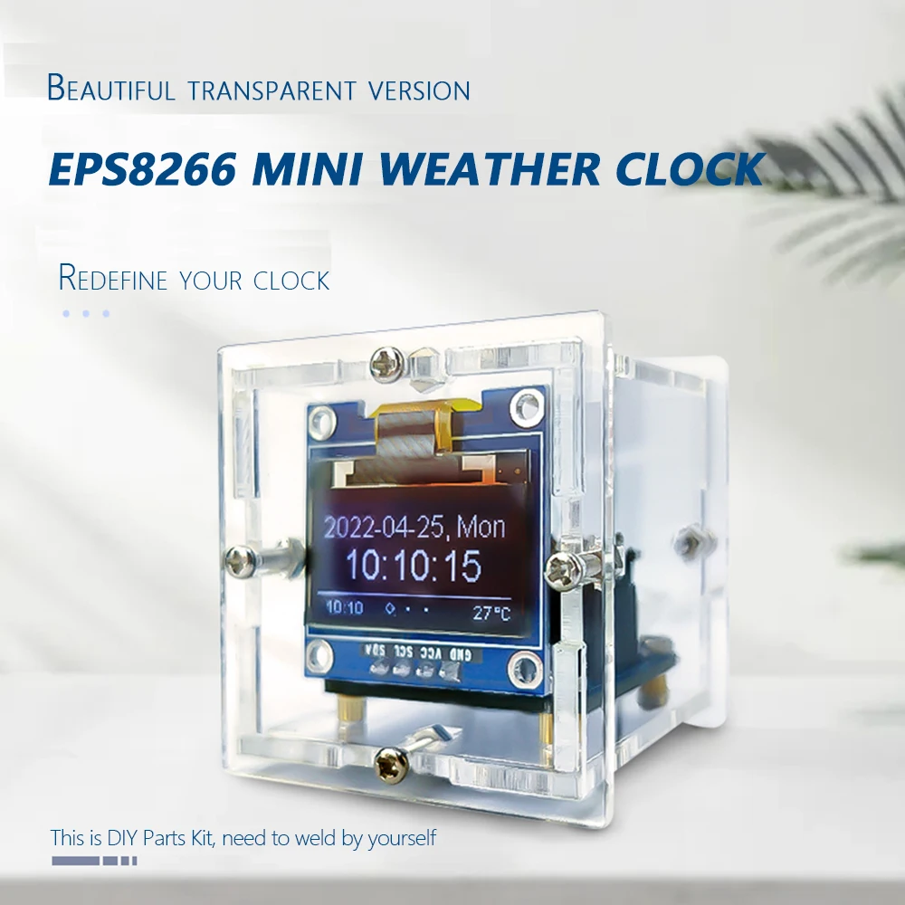 ESP8266 WiFi Clock Module 0.96 inch OLED Display ESP01S DIY Time Date Temperature Humidity ...