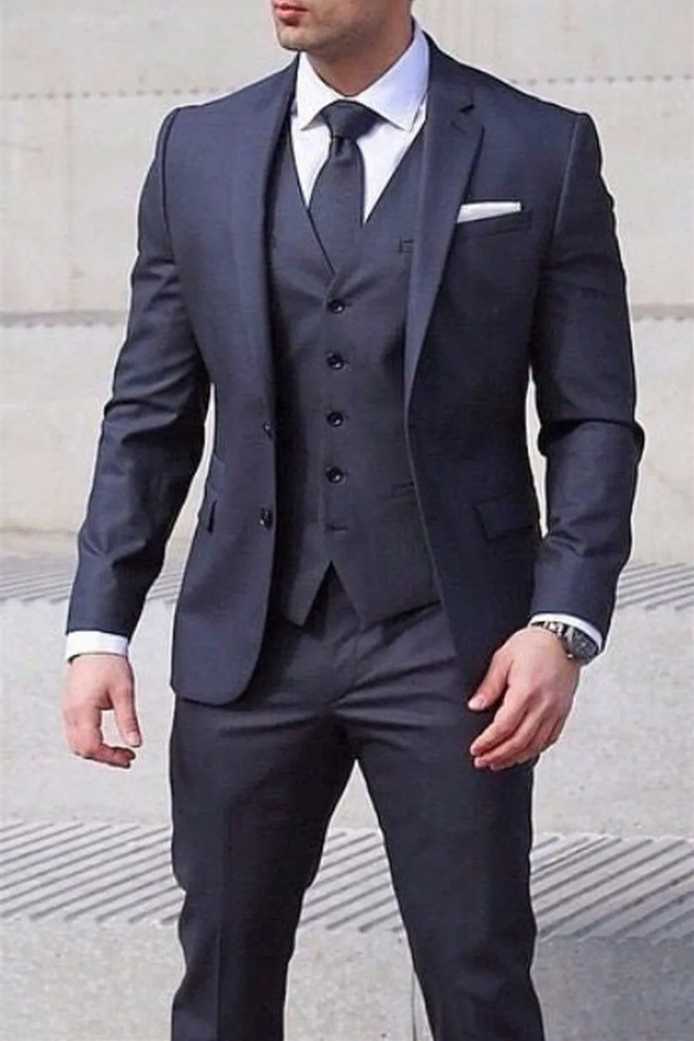 Navy Blue Business Men's Suits Wedding Prom Party Wear Bridegroom ...