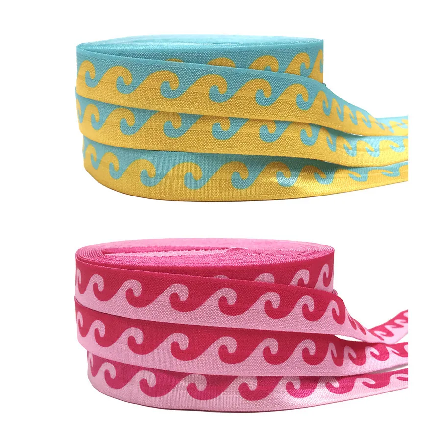 Sea-Wave-Print-4-Colors-Fold-Over-Elastic-15MM-FOE-Ribbon-For-DIY ...