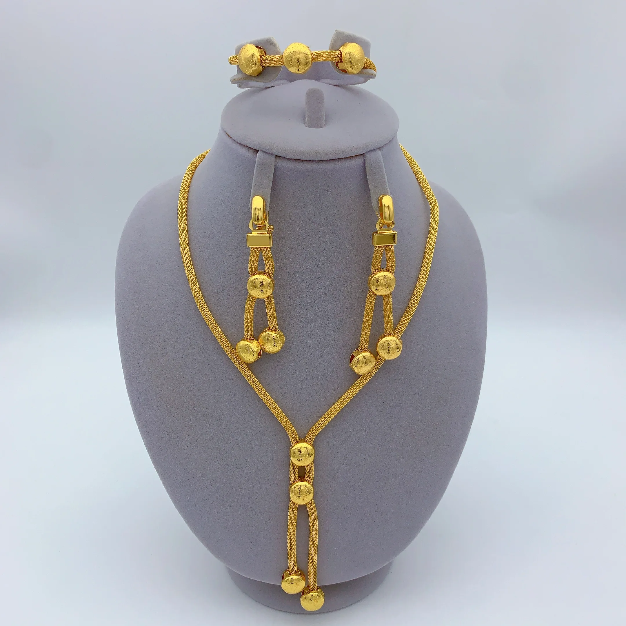 Luxury Indian Bridal Jewelry Sets For Women Dubai 24k Gold Color ...