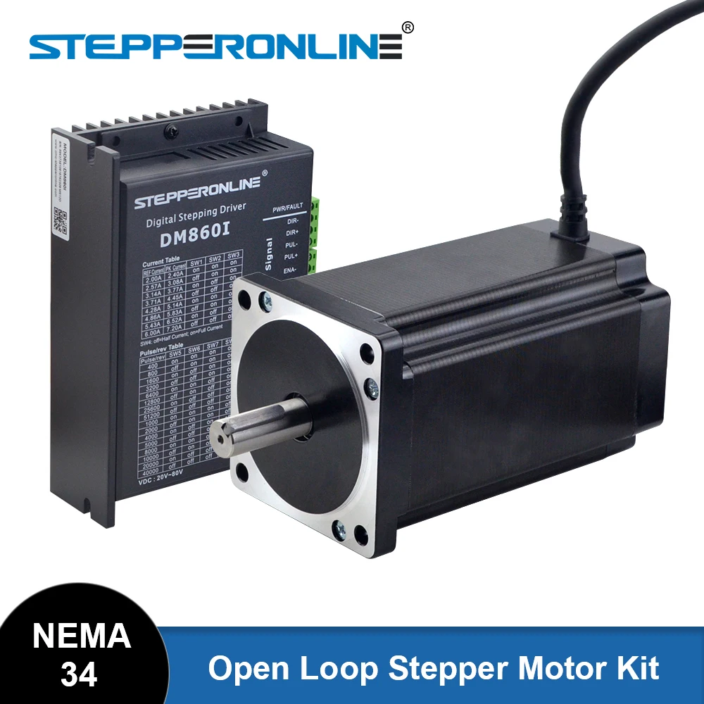 STEPPERONLINE Nema 34 Open Loop Stepper Motor Kit 12N.m 6A & Driver DM860I 2.4A-7.2A for CNC ...