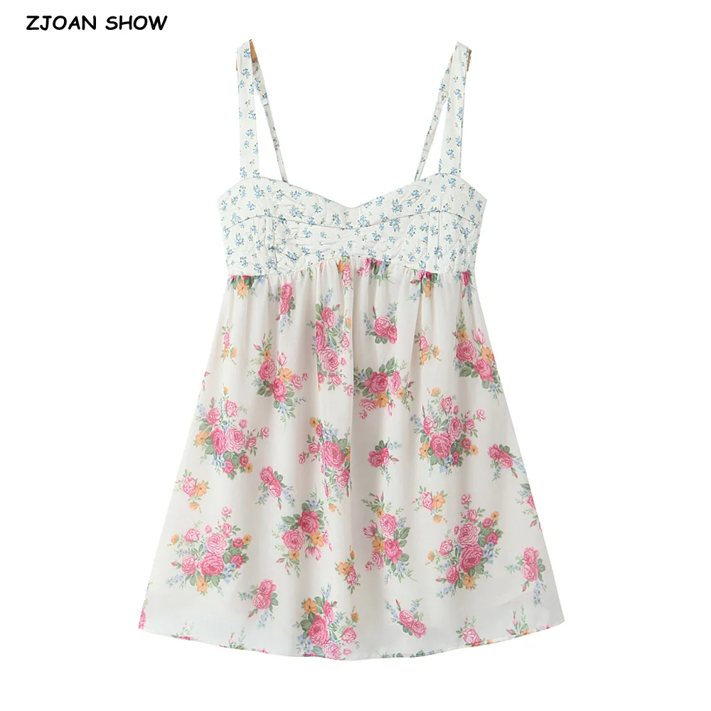 Sexy Contrast Color Floral Print Sling Mini Dress V neck Spliced Chest ...