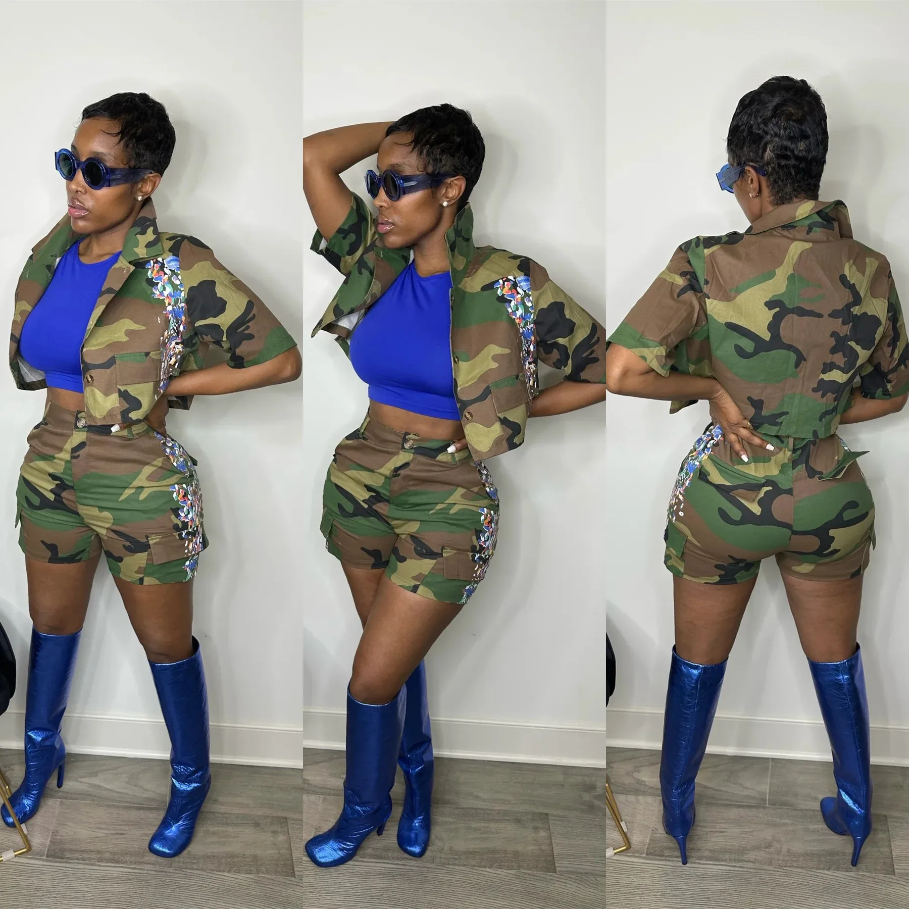 2023Fashion-Street-Camouflage-Two-Piece-Set-Women-Cargo-Shorts-Set ...