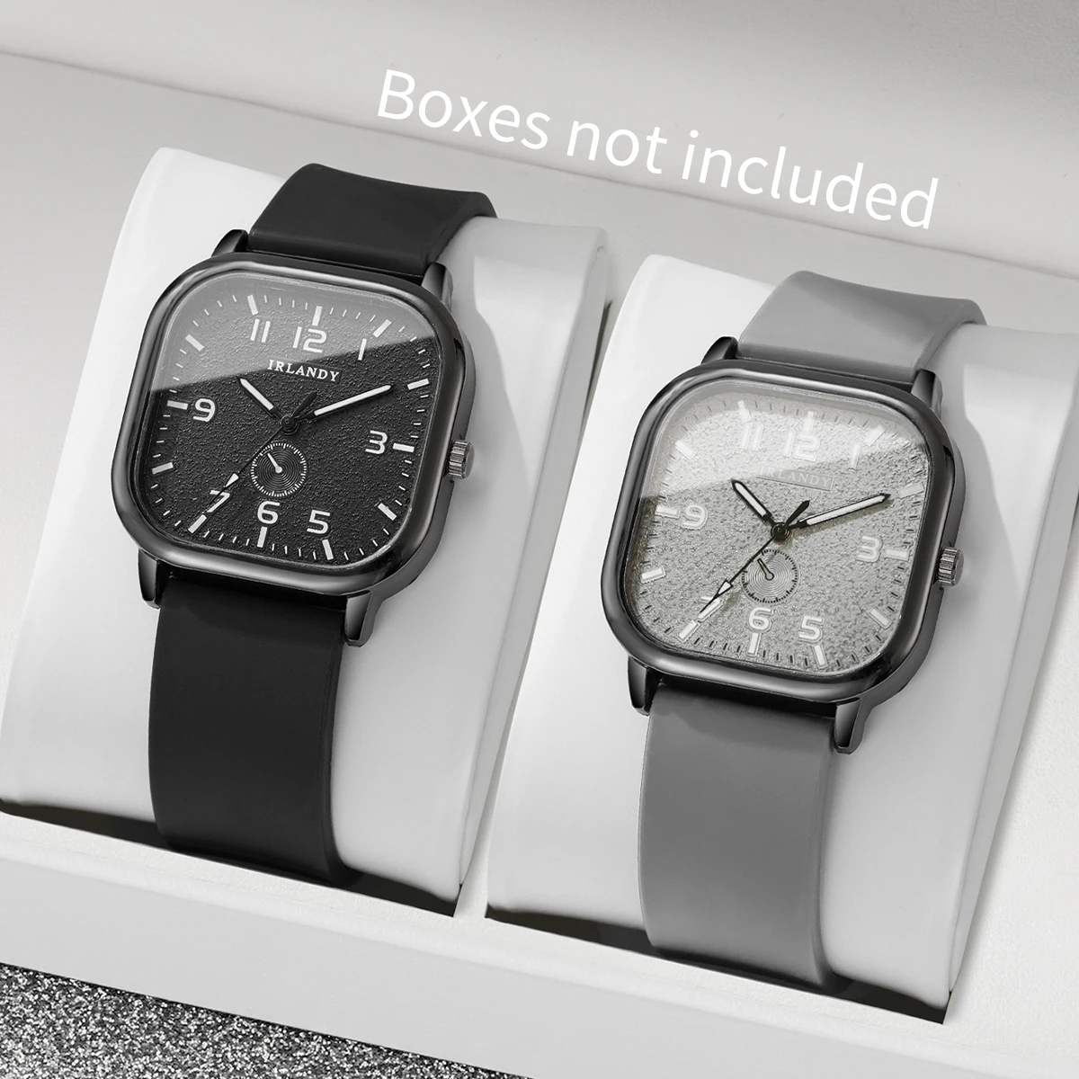 2PCS/Set Fashion Square Dial Women Watch Casual Silicone Band Quartz ...